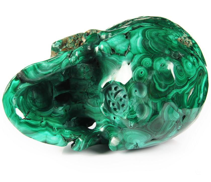 Gemstone Lifesized 6.7" Malachite Carved Crystal Skull, Super Realistic ...